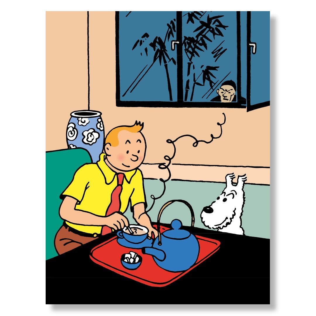 Poster-Tintin drinking his tea - Accueil | BOUTIQUE.TINTIN.COM Tint...